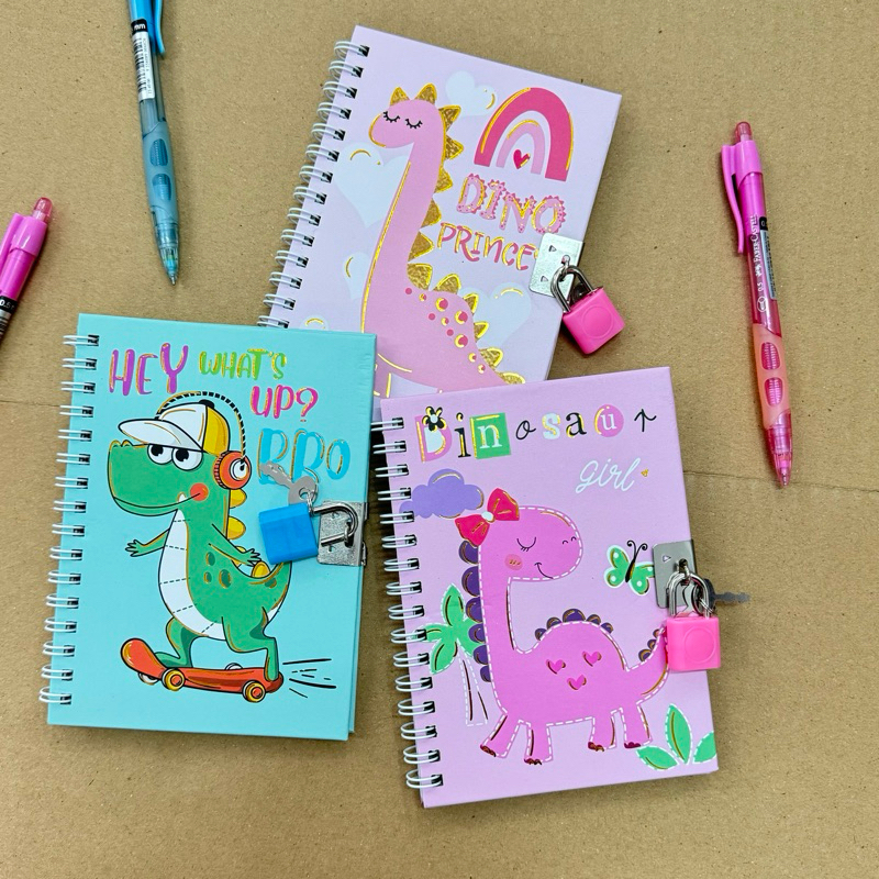A6 Dinasaur notebook kunci lock password single line Dino buku nota ...