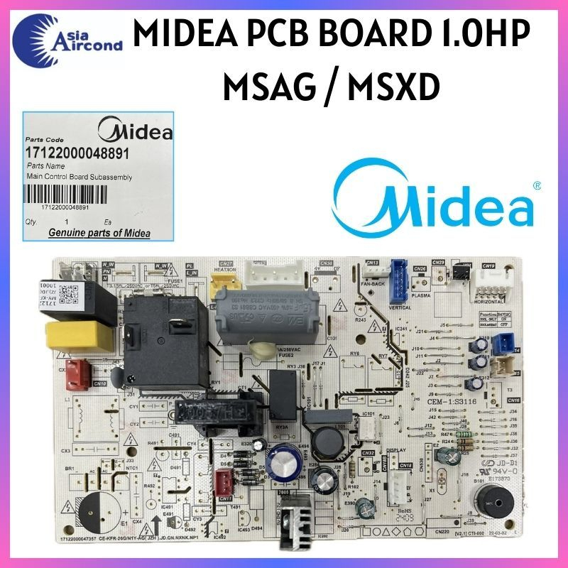 MIDEA INDOOR PCB BOARD 1.0HP { MSAG & MSXD MODEL } (17122000048891 ...