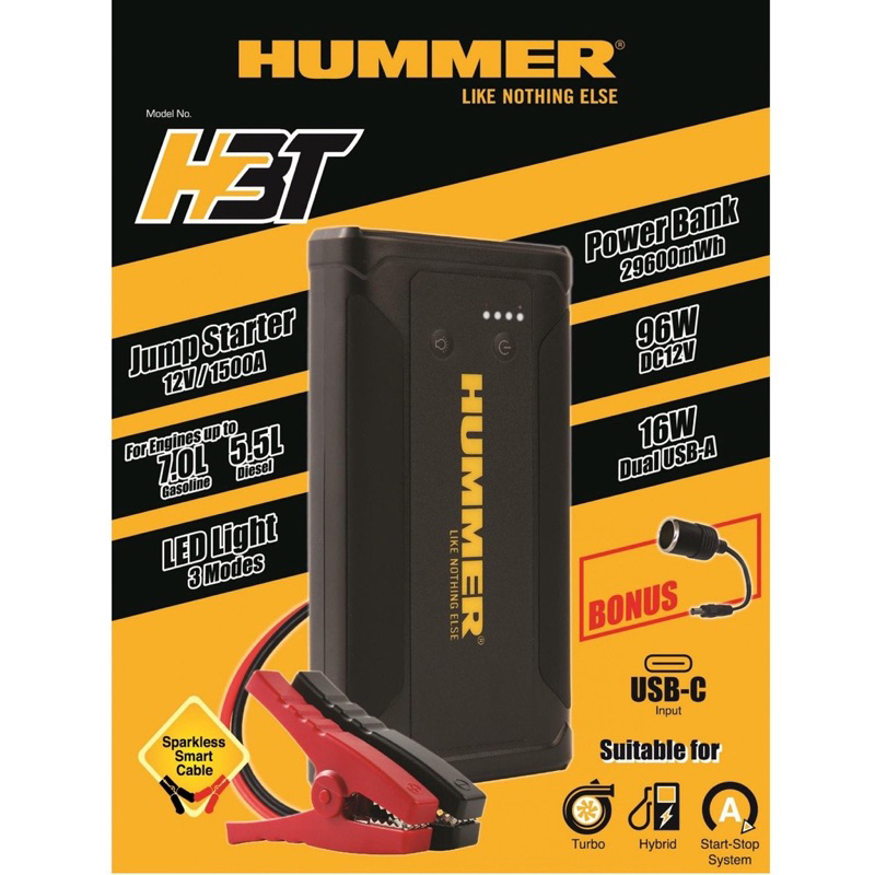 Hummer H3T Multifunctional Powerbank Jump Starter USB-A to USB-C ...