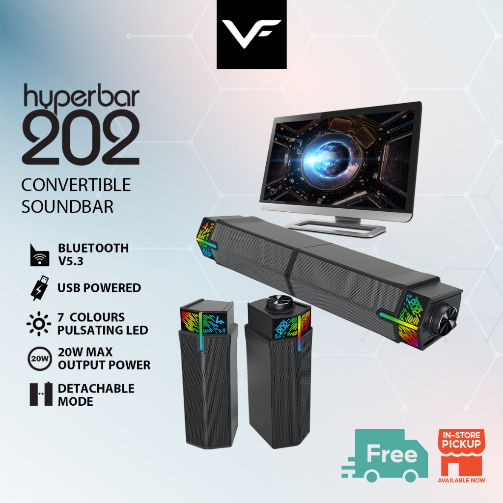 Vinnfier VF Hyperbar 202 Detachable Gaming 2.0 Stereo SoundBar | USB ...