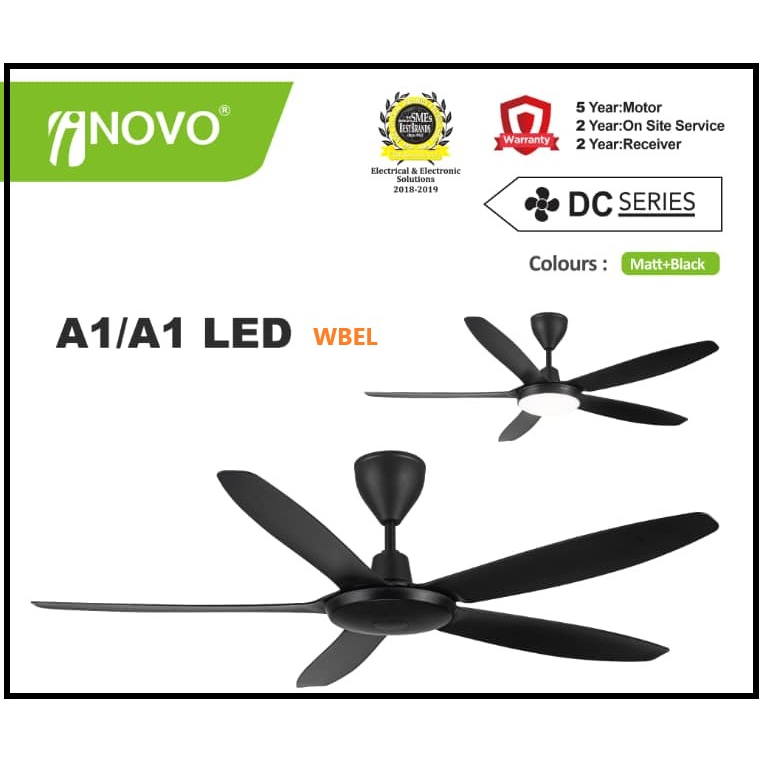 INOVO DC A1 / A1 LED 56 INCHES 5-BLADE CEILING FAN (MATT BLACK) - 1 PC ...