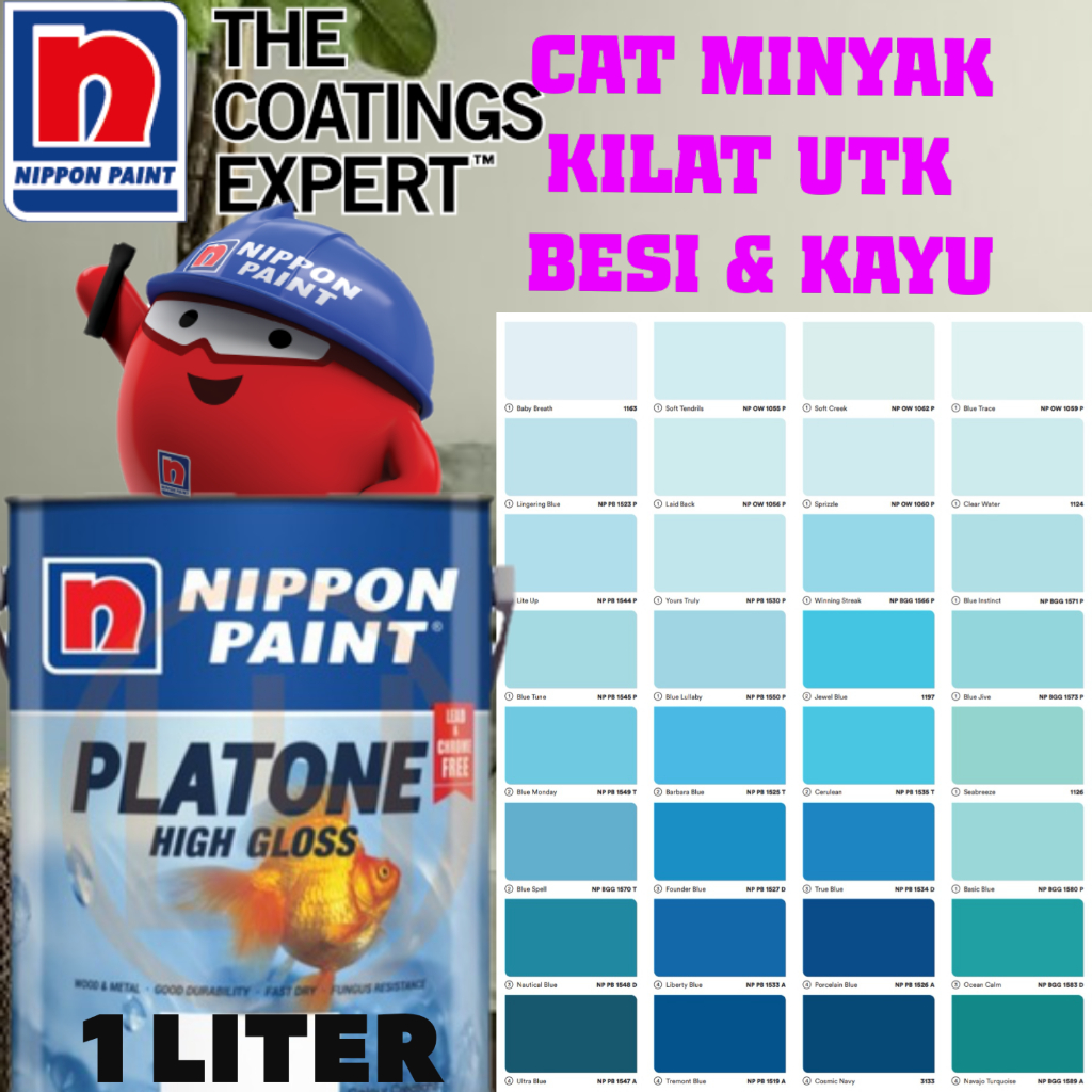 1 LITER NIPPON PLATONE GLOSS FINISH FOR WOOD & METAL / CAT BESI & KAYU KILAT CAT MINYAK ( BLUES ...