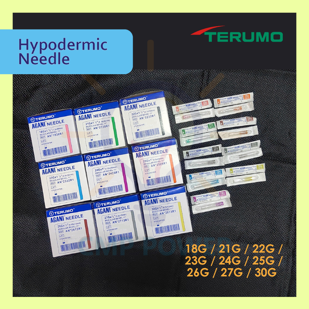 Hypodermic Needle Sterile Terumo 18G 21G 22G 23G 24G 25G 26G 27G 30G Jarum Suntik (100's ...