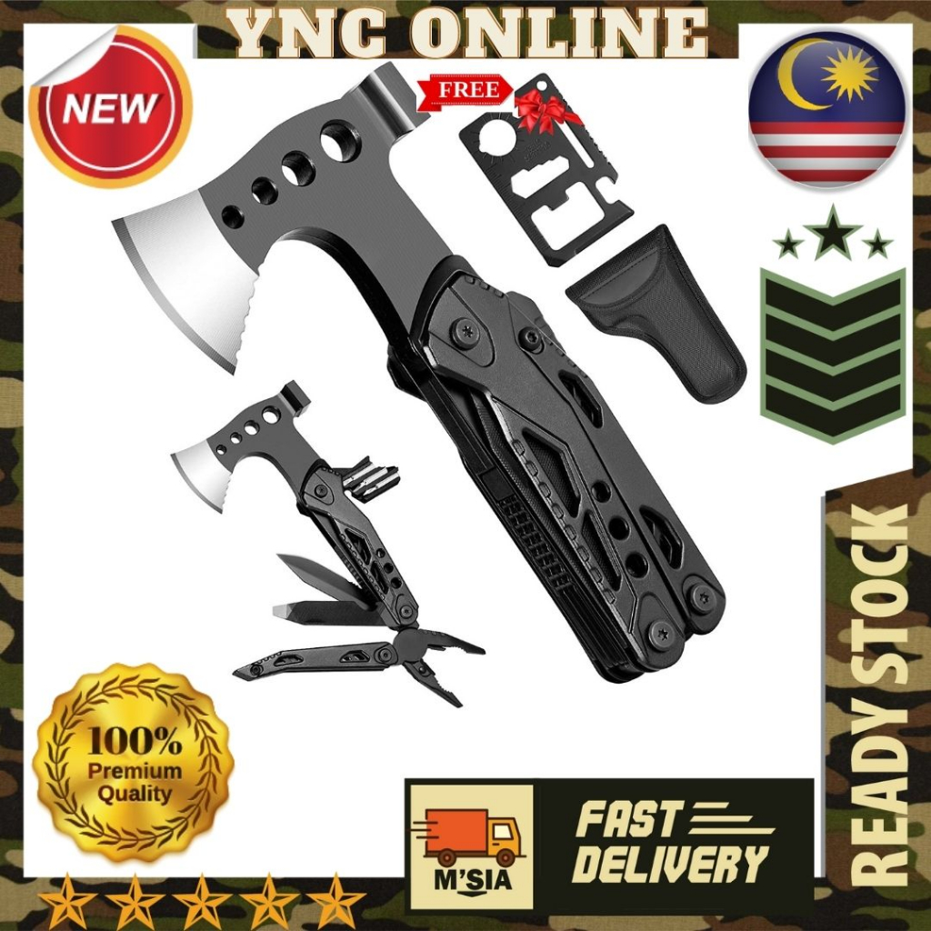 15 in 1 Multitool Camping Axe Camping Hatchet with Credit Card Tool for ...