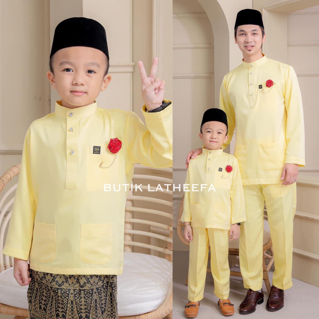 BAJU MELAYU AYAH ANAK WARNA KUNING LEMBUT SOFT BABY YELLOW SET SEDONDON ...