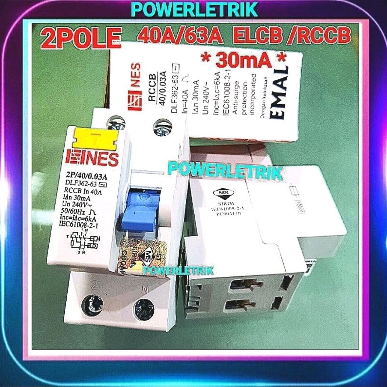 *READY STOCK* NES 2P 40A 63A 30mA ~0.03A RCCB / ELCB SAFE LIFE AND SPECIALLY FOR WATER HEATER ...