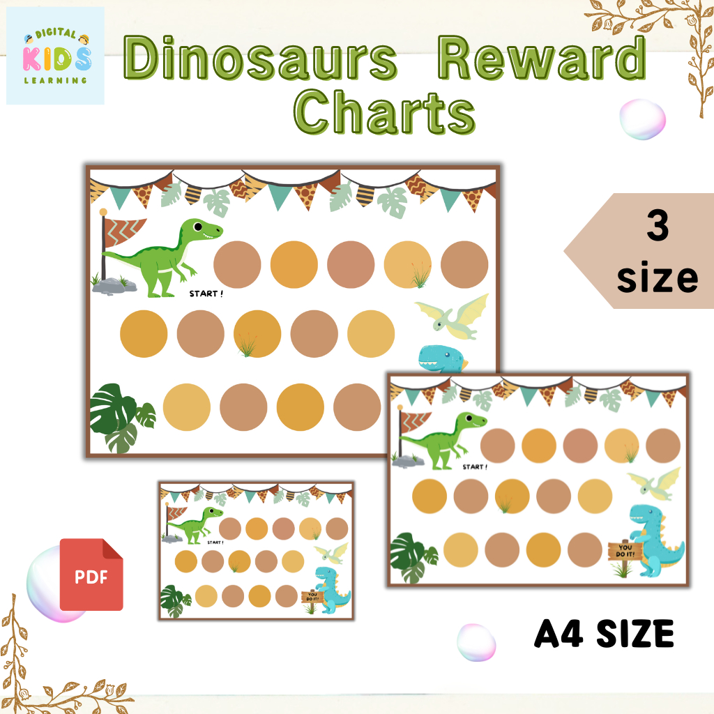 PDF Printable Jungle Dinosaur Rewards chart for kids Boys Kad Ganjaran ...