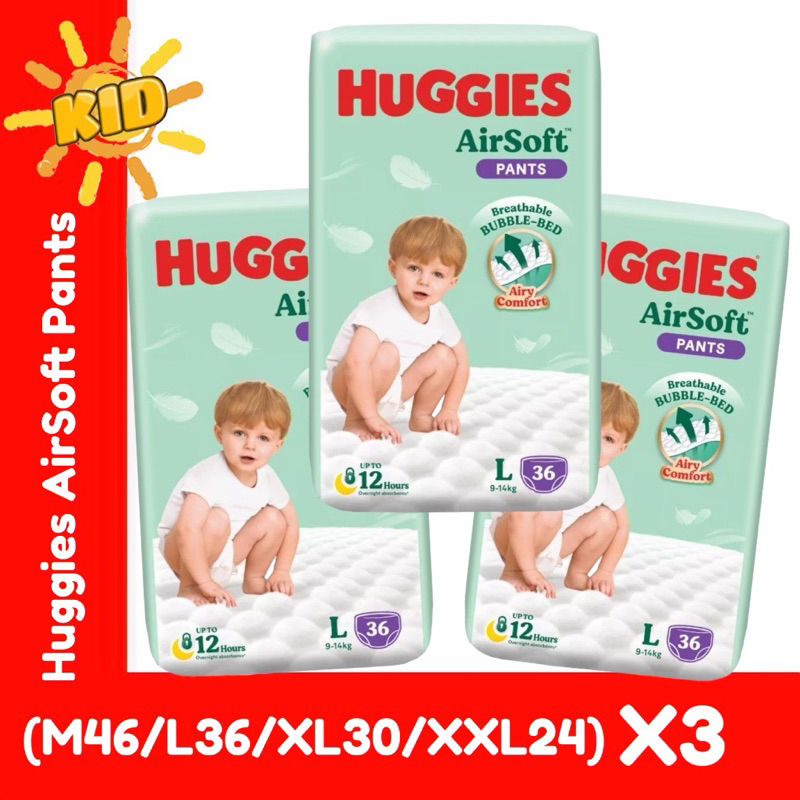 Huggies AirSoft Pants Super Jumbo Pack - M46/L36/XL30/XXL24 (3 Packs ...