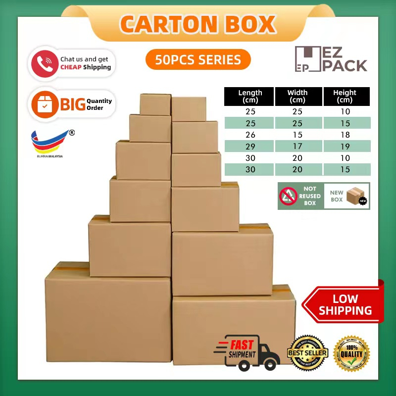 50 PCS B Series Carton Box Packing Box Packaging Box Kotak | Shopee ...