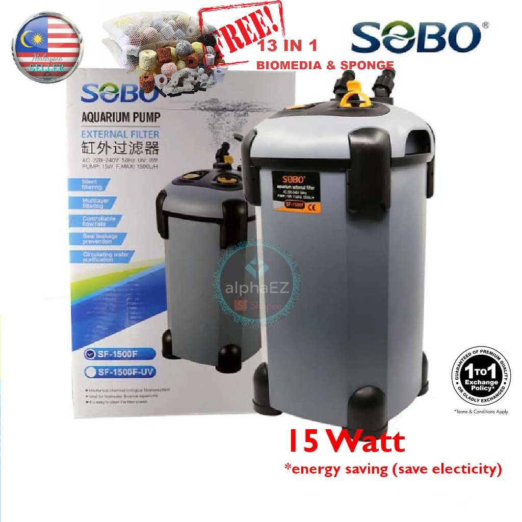 SOBO SF-1500F-UV / SF-1500F Aquarium Pump Canister External Filter With UV Lamp / Without UV ...