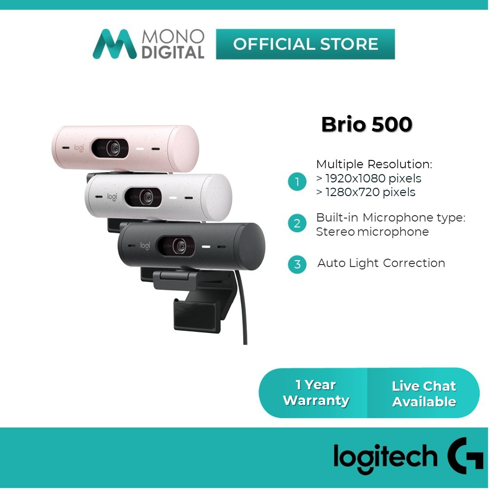 Logitech Brio 500 Type-C Full HD 1080p Webcam - Built-in Microphone ...