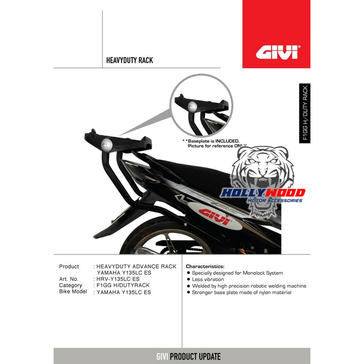 GIVI MONORACK EXTREME HEAVY DUTY ADVANCE RACK FOR ALL PVC TOP BOX ALLUMINIUM LC135 Y15 RS RSX ...