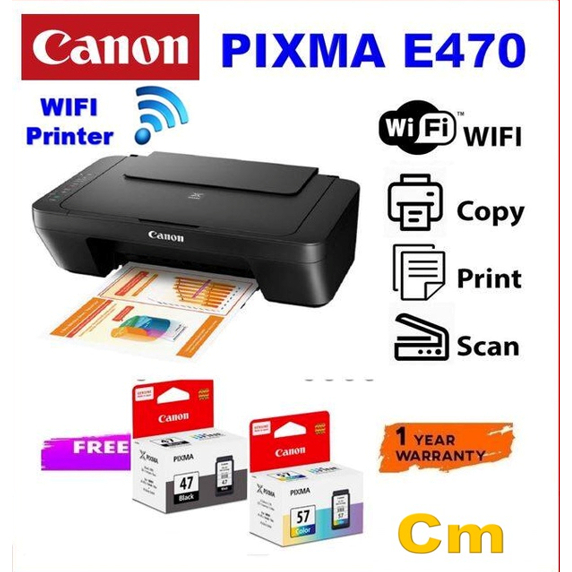 CANON E470 PIXMA AIO WIFI PRINTER ALL IN ONE PRINT/SCAN/COPY | Shopee ...