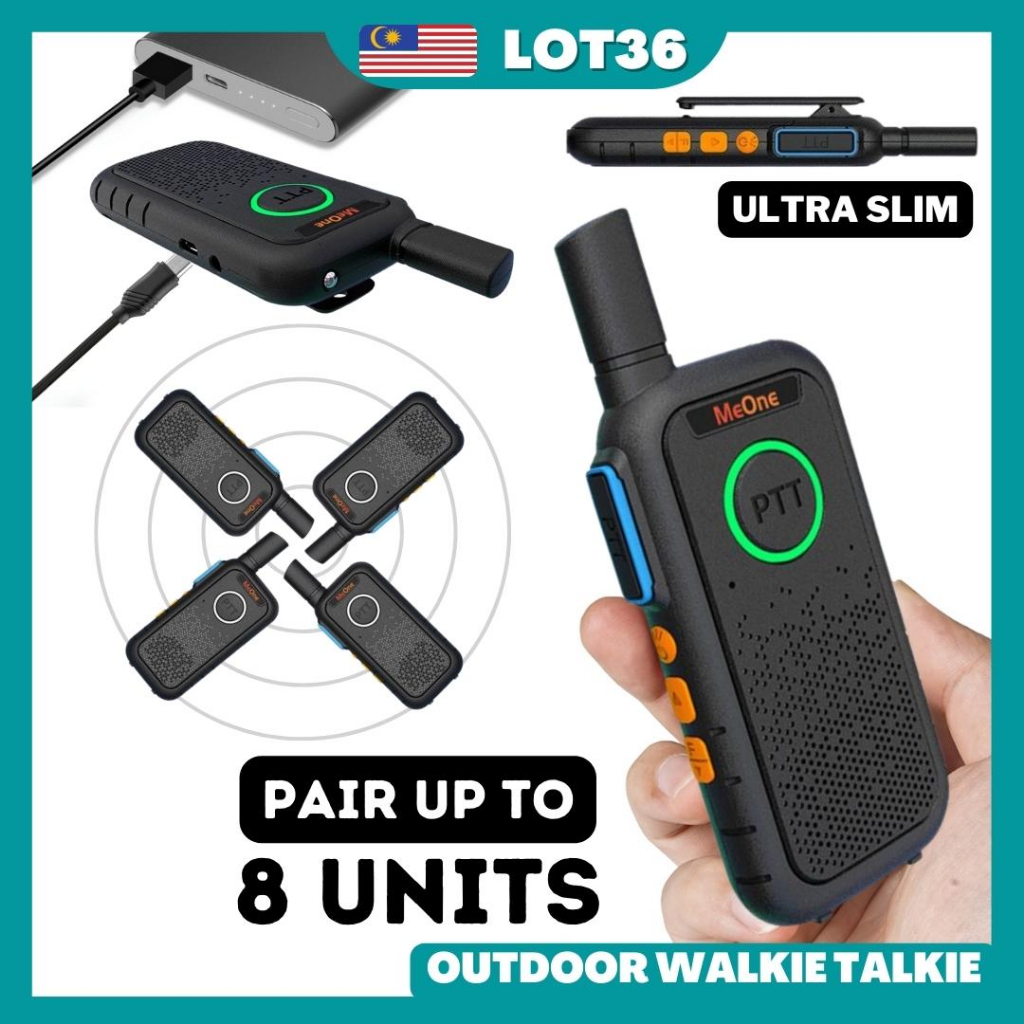 🔥WOW🔥MEONE SLIM WALKIE TALKIE UHF USB Charging 16 Channels Dual PPT ...