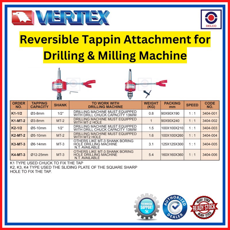 VERTEX TAIWAN Reversible tapping attachment for drilling and milling ...
