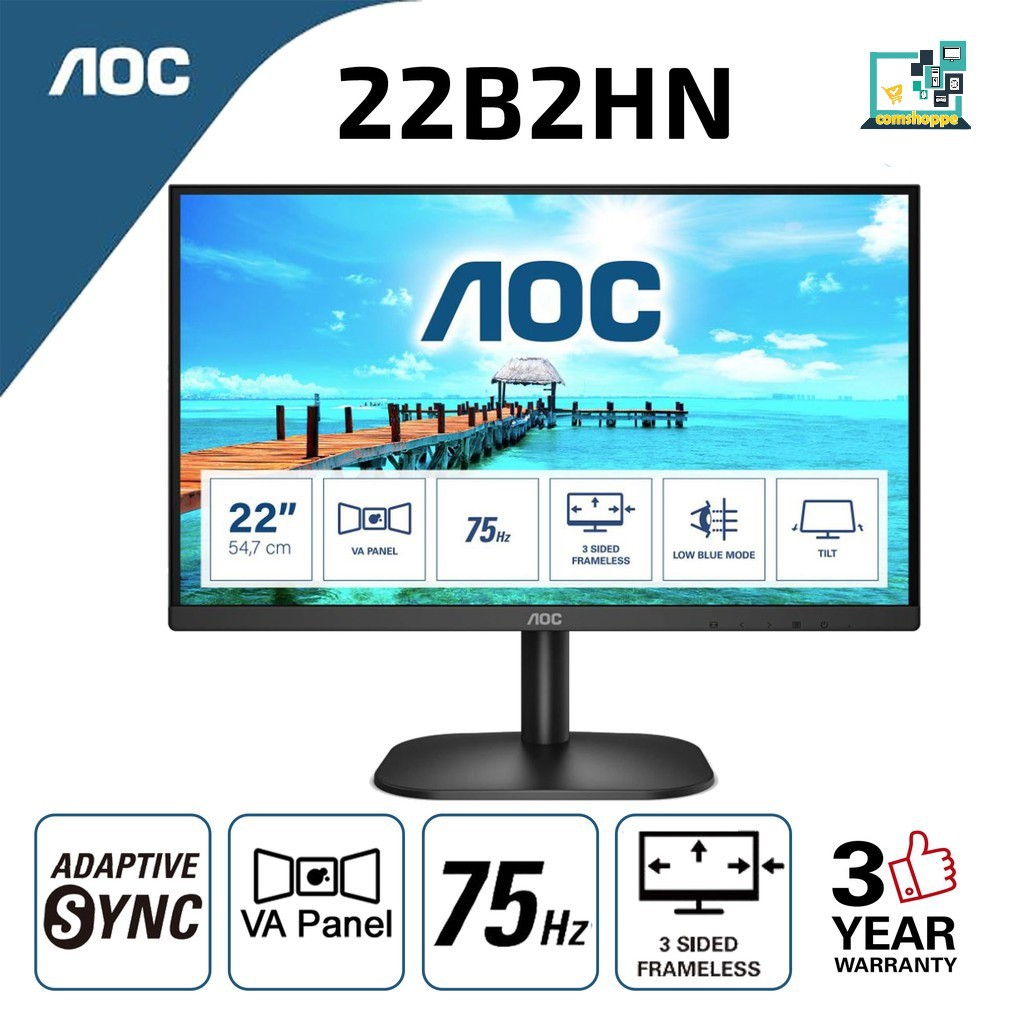 AOC 22B2HN/68 21.5" 1920 x 1080 Monitor VGA/HDMI 3 sided Frameless ...