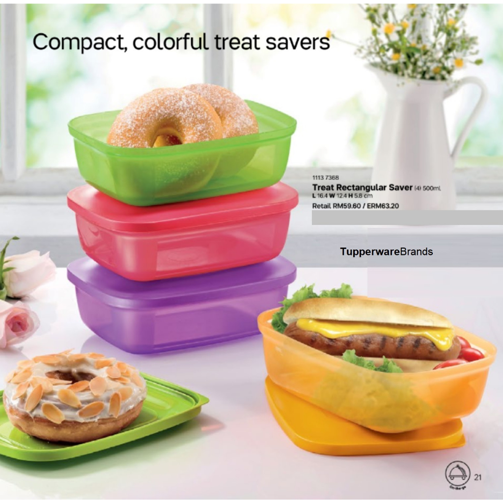 Tupperware Treat Rectangular Saver (4) 500ml - Multi Color | Shopee ...