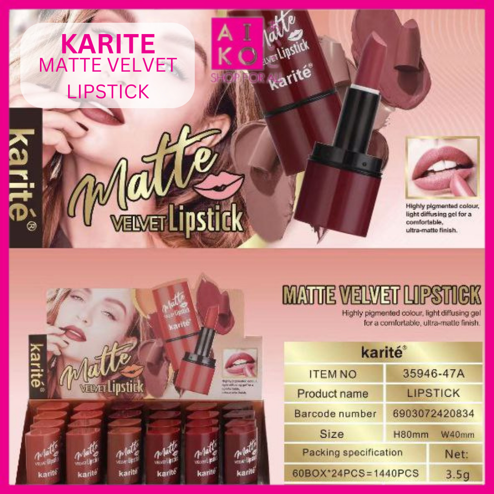 (AIKO) KARITE MATTE VELVET LIPSTICK HIGH PIGMENTED (35946-47A) | Shopee ...