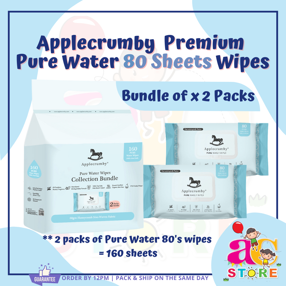 AC- (2 Packs Bundle ) Applecrumby Pure Water 80 sheets Baby Wipes - Wet ...