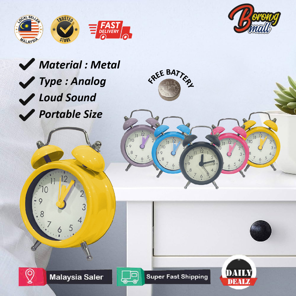 Mini Round Alarm Clock Double Bell Small Retro Alarm Analog Non-Ticking ...