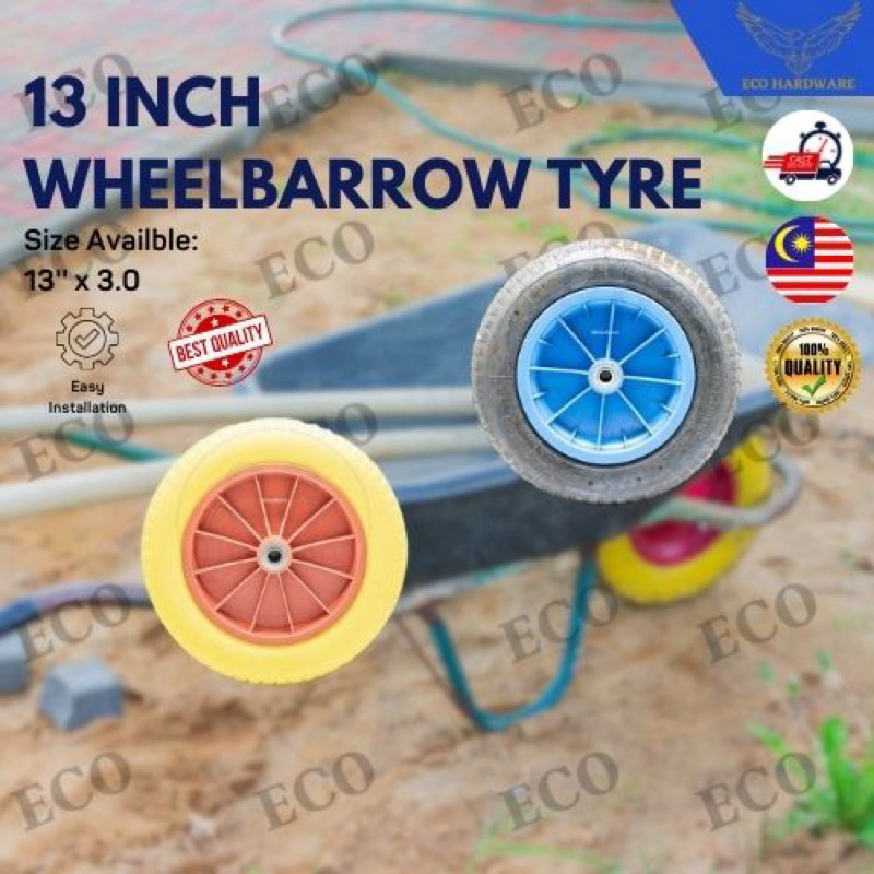 Solid PU Wheel Tayar Mati Kereta Sorong Tolak Roda 13"x3" PVC PU Wheel ...