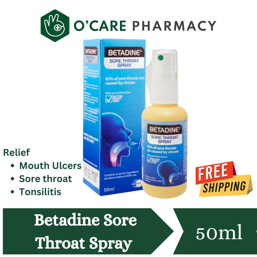 Betadine Sore Throat Spray 0.45% 50ml For Tonsillitis and Sore Throat ...
