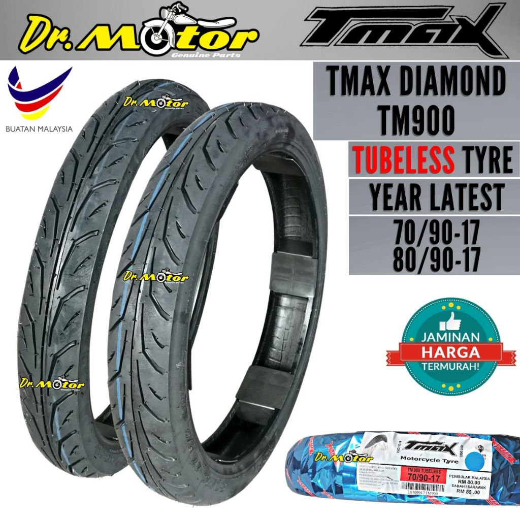 Tmax Diamond Tyre Tubeless Tayar Tire TM818 TM100 TM 900 TT9 70/90-17 ...