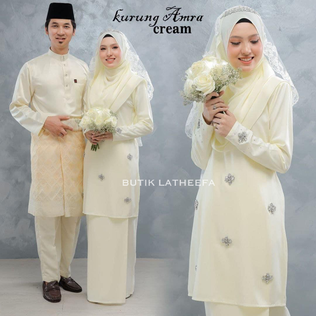 BAJU NIKAH FULL SET CREAM ADIRA | BAJU KURUNG NIKAH WARNA KRIM | BAJU ...