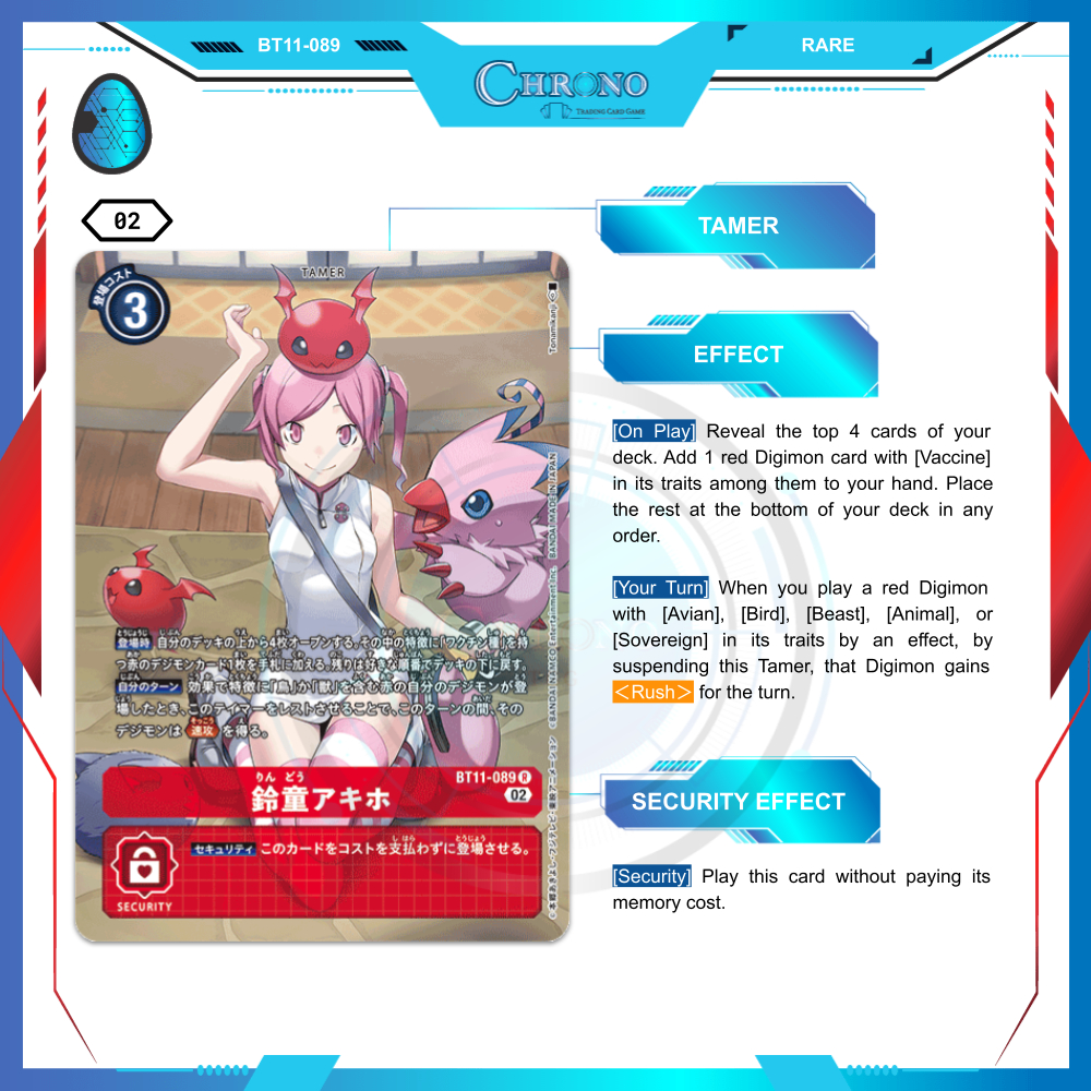 BT11-089 | Akiho Rindou | AA | Digimon Card Single | Chrono TCG | Dimensional Phase | BT11 Red ...