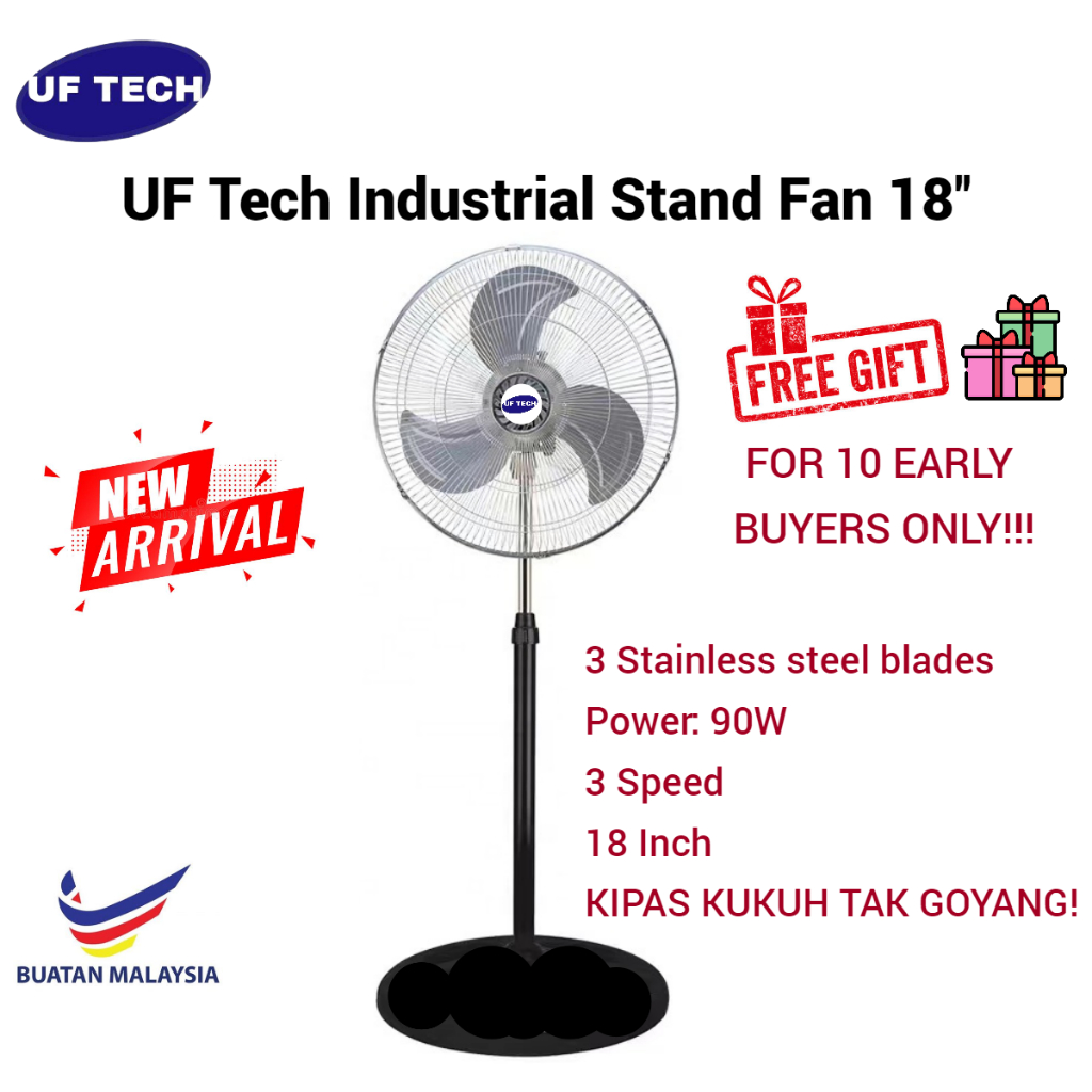UF Tech Industrial Stand Fan 18'' FS-1801 / UF-ISF182207 3 Metal blades ...