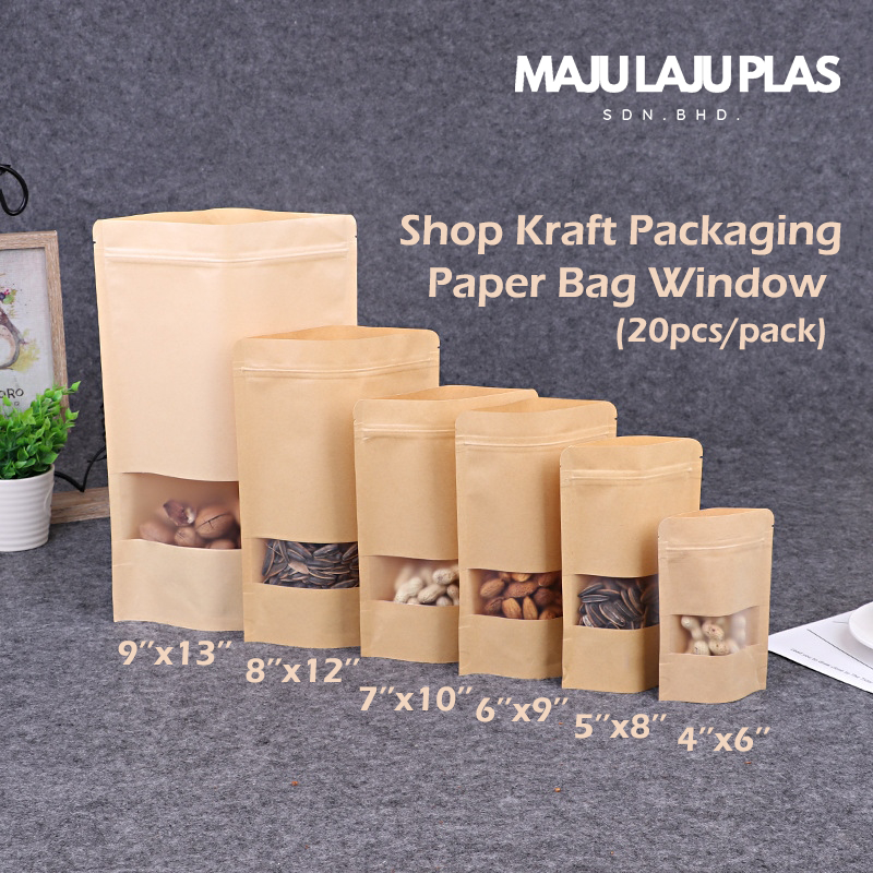 🔥CHEAPEST🔥50pcs Kraft Zip Window Goodies Bag Paper Packing Beg Plastik ...