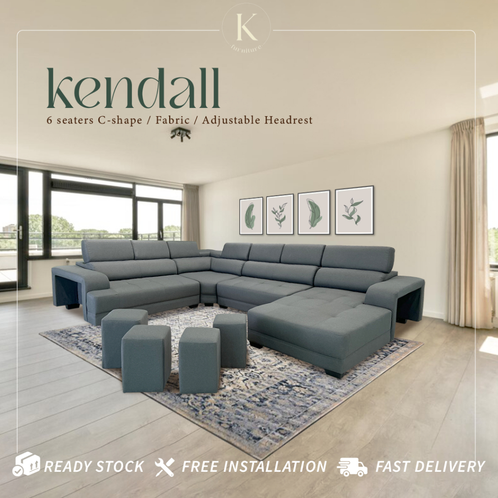 Kfurniture Kendall 6 Seaters C Shape Sofa / Adjustable Headrest ...
