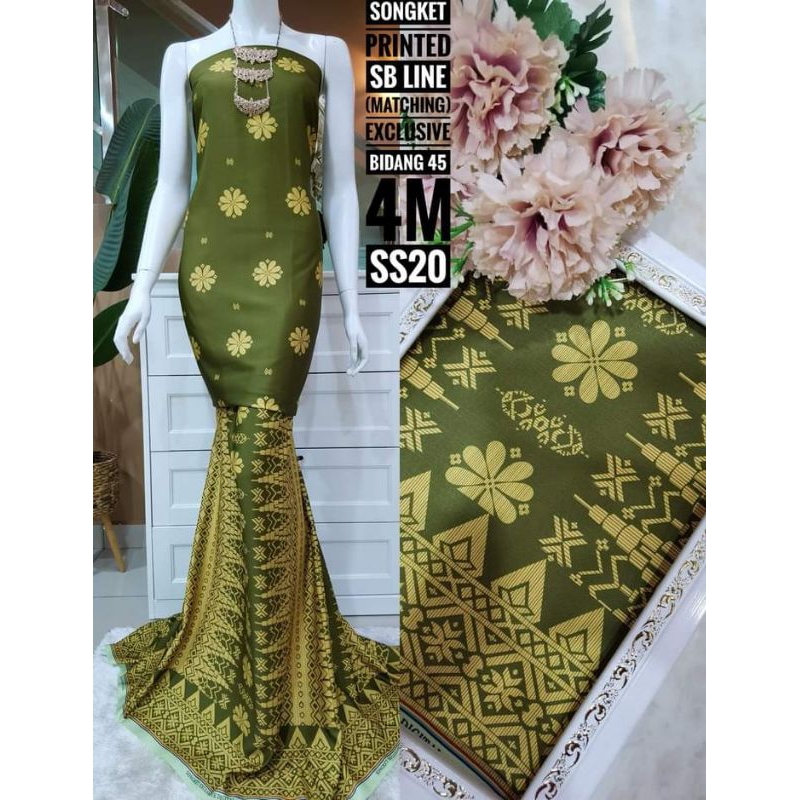 KAIN PASANG, SB LINE SONGKET PRINTED!! EXCLUSIVE!!BIDANG 45"/4 METER ...