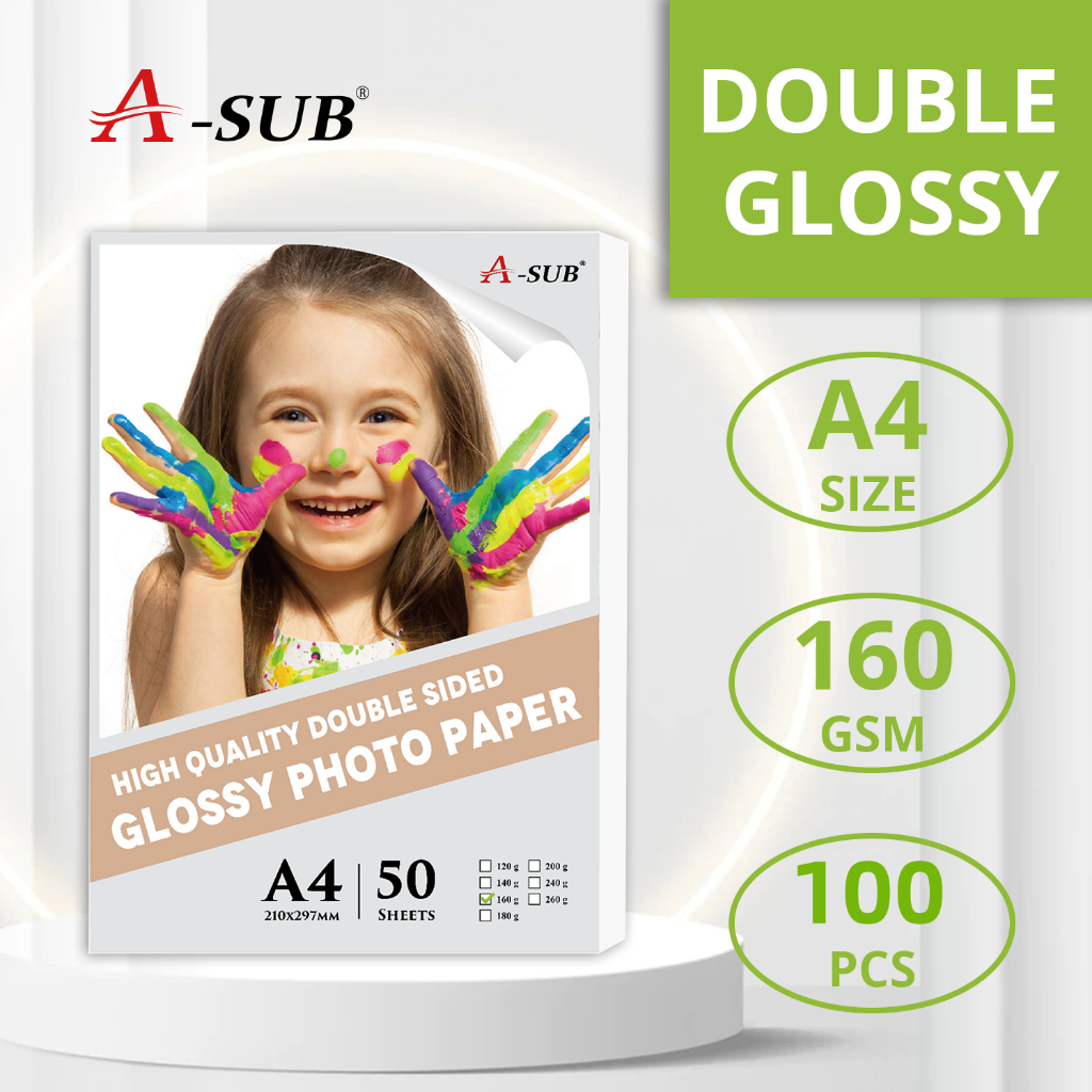【Double Glossy 160gsm】A-SUB A4 Glossy Photo Paper Double Side 160gsm ...