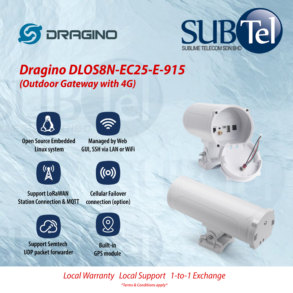 DRAGINO DLOS8N-EC25-E-915 (Outdoor gateway with 4G) MQTT and Cellular ...