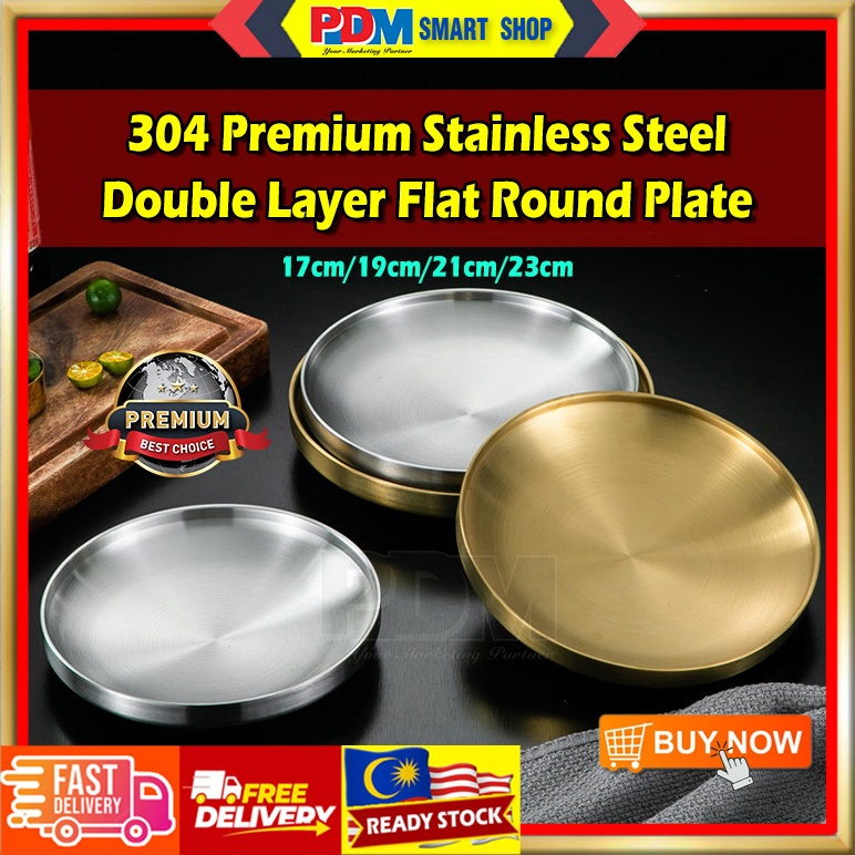 PDM 304 Stainless Steel Korean Barbecue Round Plate Double Layer Anti ...