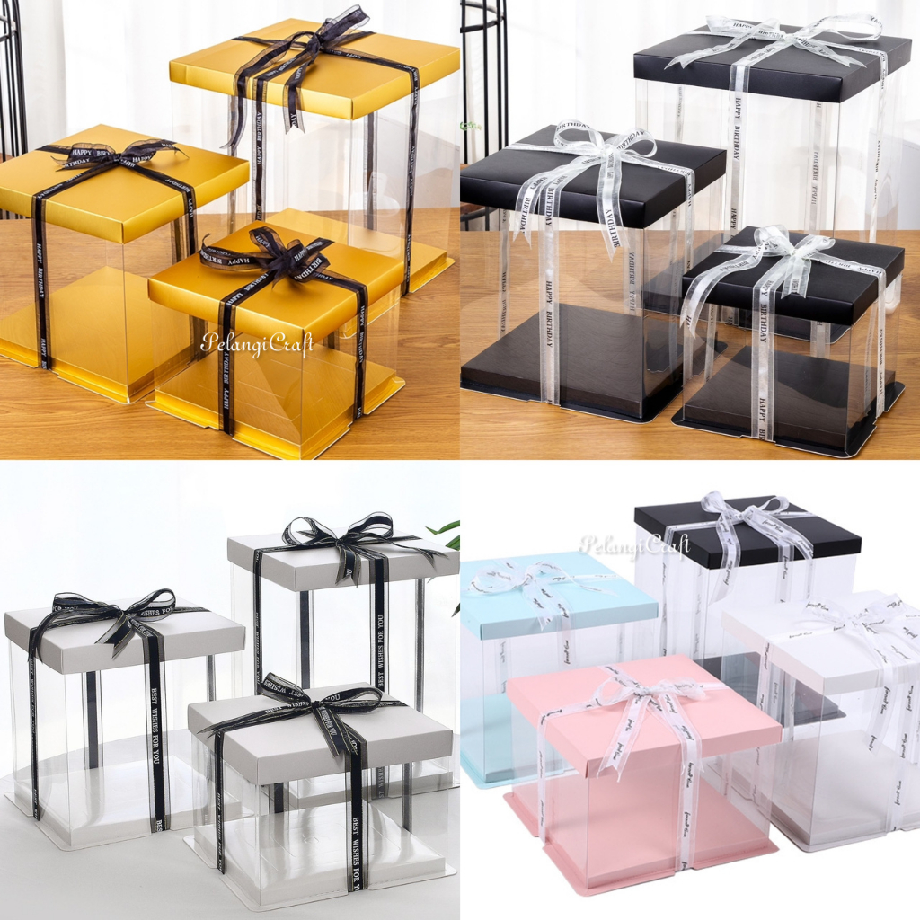 TRANSPARENT CAKE BOX 8/10/12inch 1-5 tier Extra Thick Kotak Hantaran ...