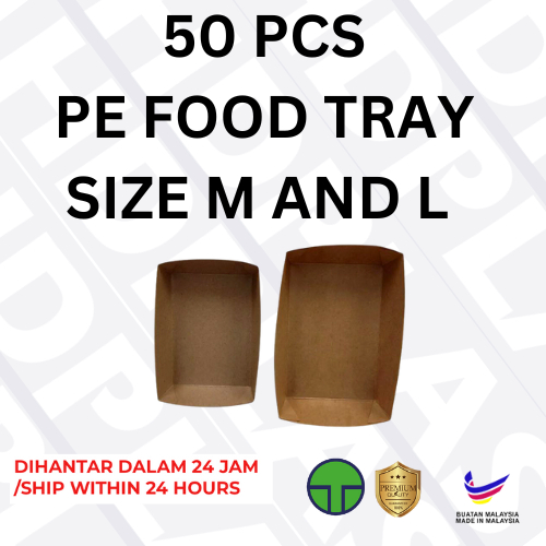 50 pcs PE Food Tray Paper Food Tray Brown Paper Tray Take Away Ready ...
