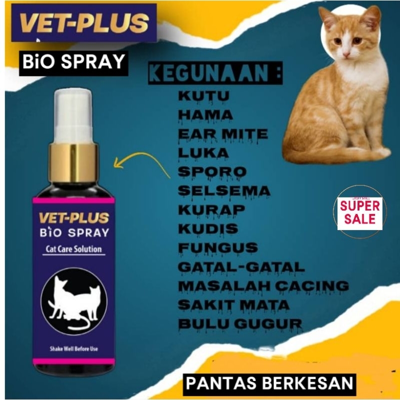 BiO SPRAY-Ubat kucing-Kutu,Hama,Ear mite,Luka,Sporo,Selsema,Kurap,Kudis ...