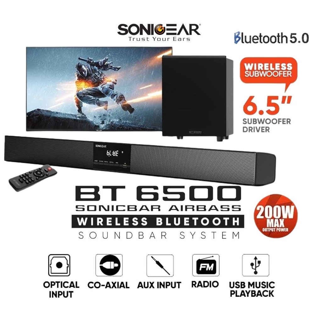 SONIC GEAR BT3500 BT5300 BT5500 BT6500 WIRELESS BLUETOOTH SOUNDBAR WITH SUBWOOFER (BT 3500/BT ...