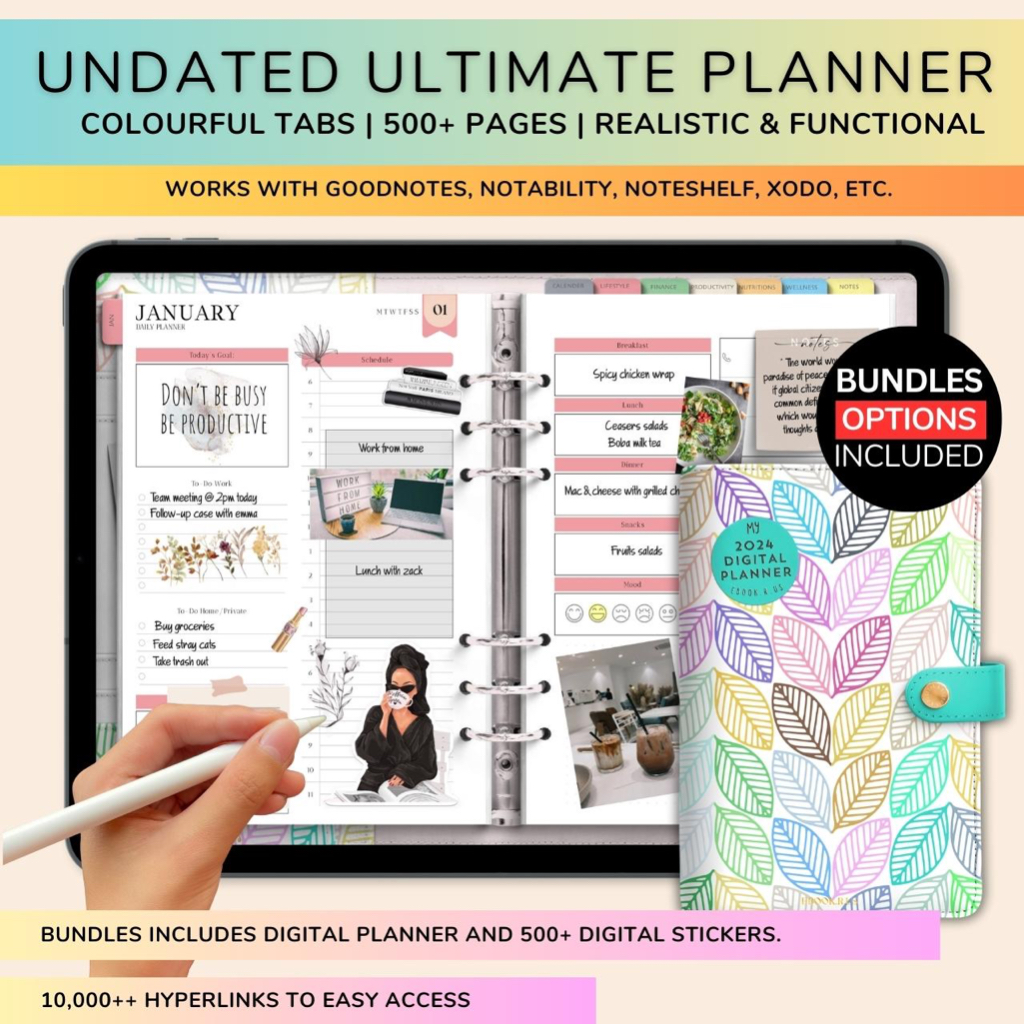 2024 Undated Colourful Digital Planner Goodnotes / Notability / XODO ...