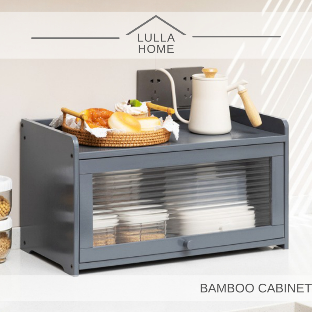 LullaHome Minimalist Muji Grey Nordic Bamboo Cabinet Kitchen Pantry ...