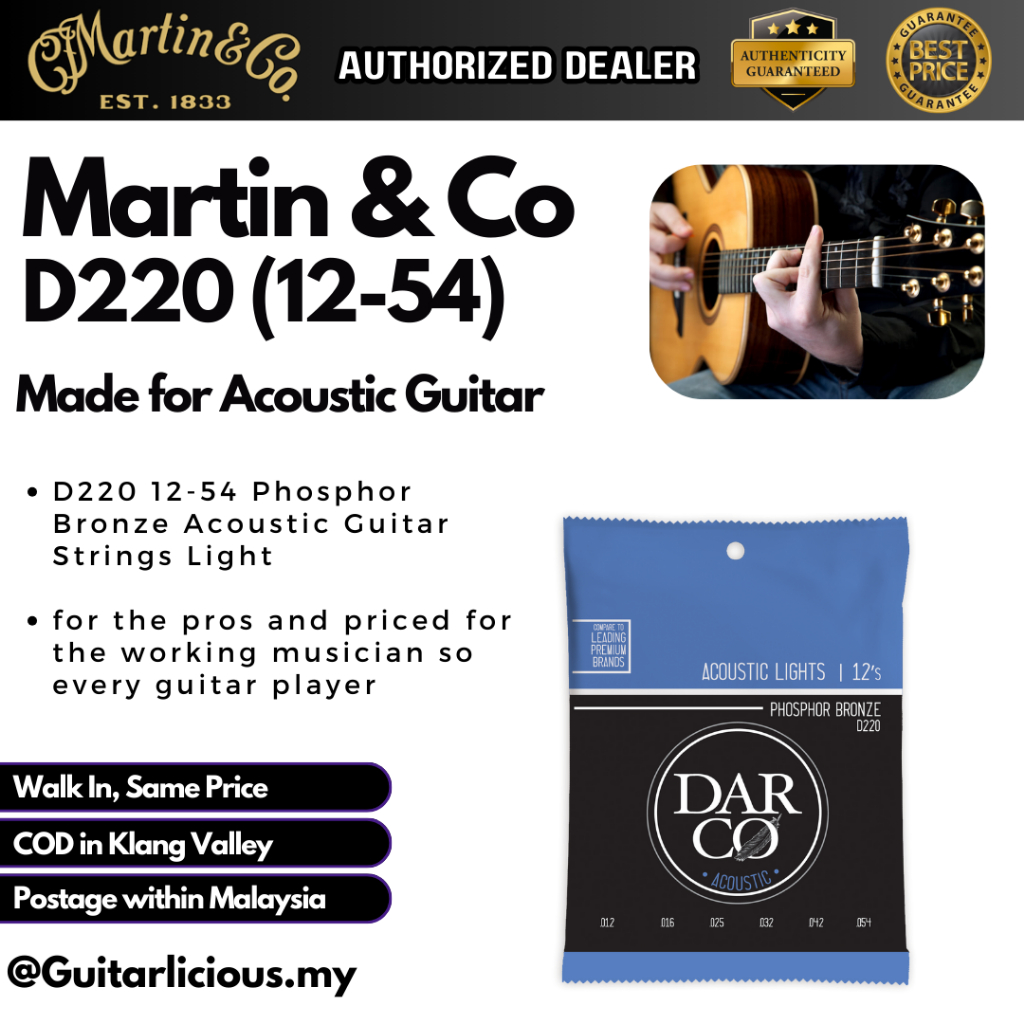 Martin Darco D220 Phosphor Bronze Acoustic Guitar Strings Extra Light ...