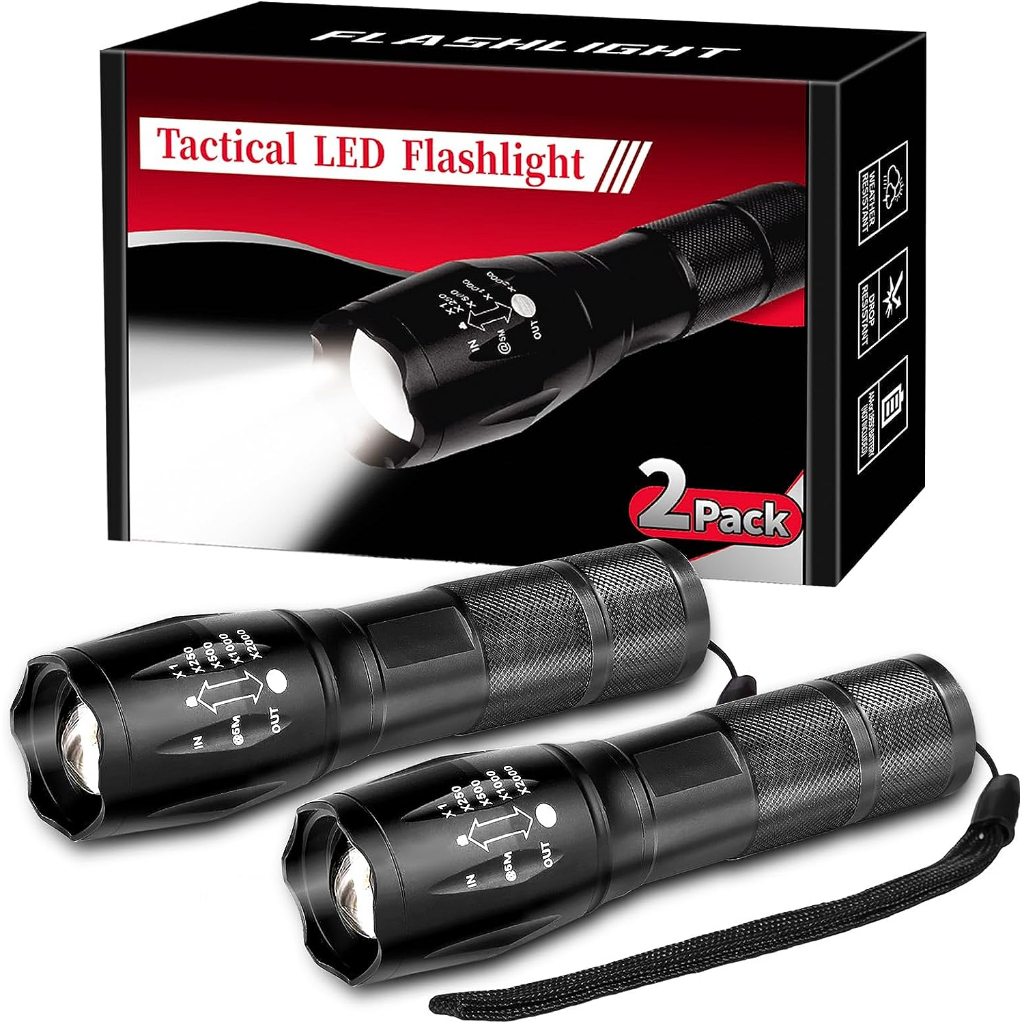 2 Pack Tactical Flashlights Torch, Military Grade 5 Modes 3000 High ...