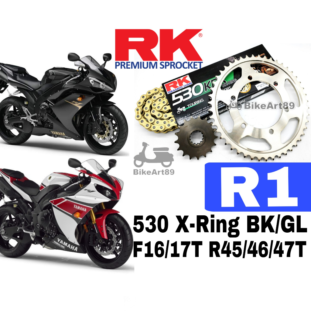 RK Sprocket Set YAMAHA R1 RK530 KRX X-Ring Rivet Black / Gold Chain ...