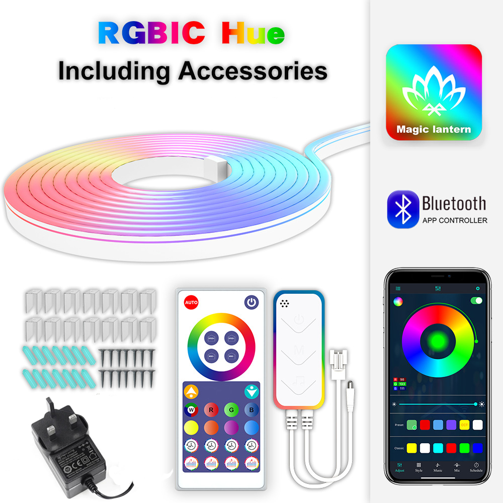 5M/10M Tuya RGBIC App+Remote Neon Rope Lights LED Neon Rope Light with ...