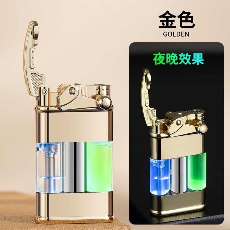 Swing Arm Luminous Quicksand Window See thru LED Butane Gas Green Flame ...