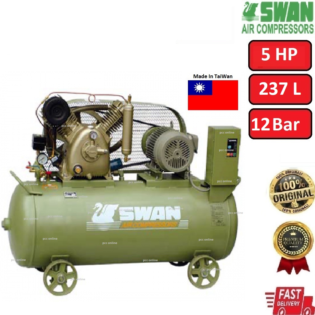 Swan HVU-205N Air Compressor 5HP 237L 12Bar 3 Phase (Hevy Duty ...