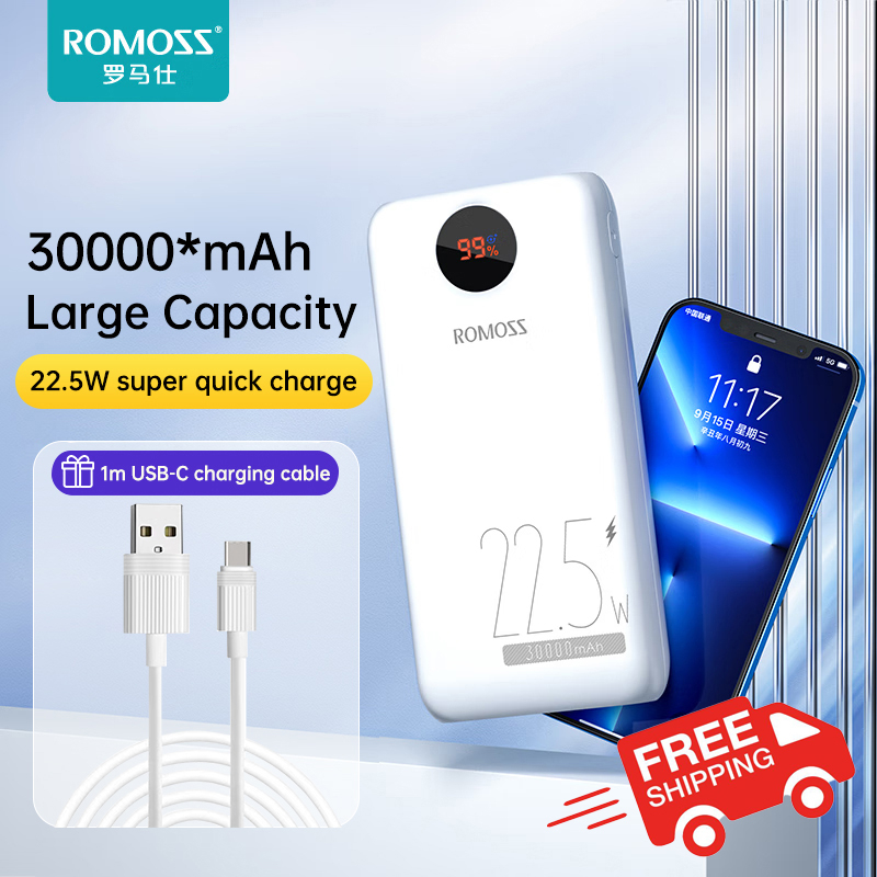 Romoss 30000mAh 22.5W Fast Charge Powerbank Type-c/PD/USB Output Large ...