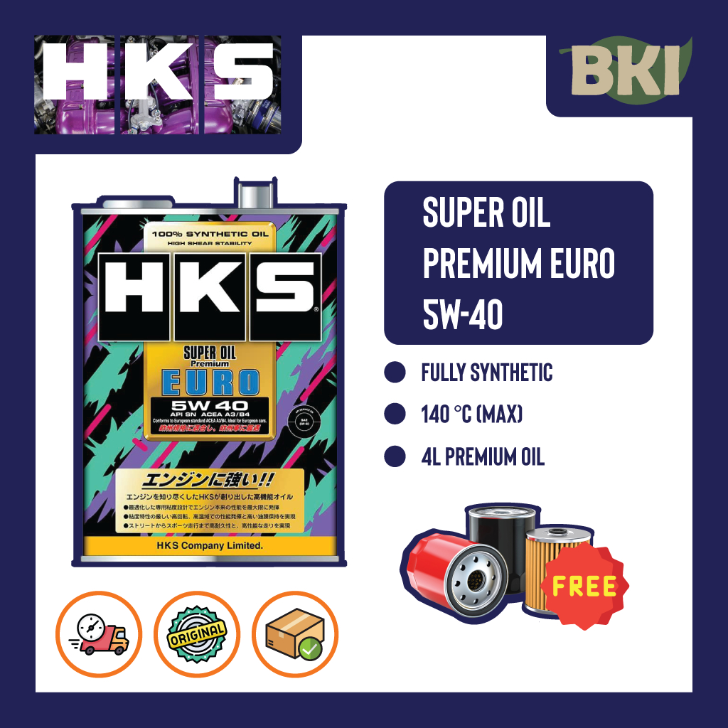 HKS Super Oil Premium Euro 5W40 (4L) [Free Oil Filter] | Shopee Malaysia